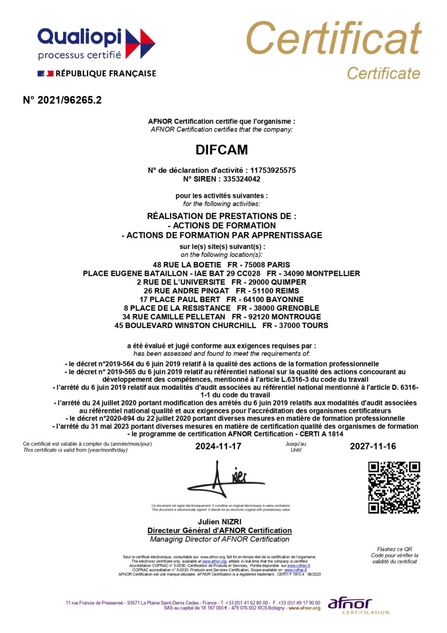 Certification Qualiopi - Difcam